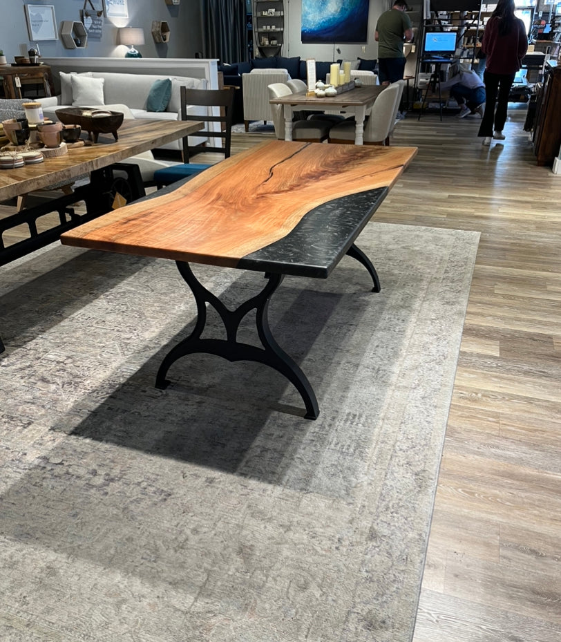 Two-Tone Solid Wood Dining Table: Black Epoxy Finish